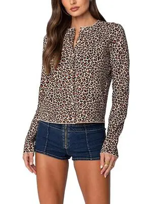 EDIKTED Printed Knit Cardigan - Leopard