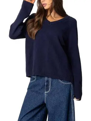 EDIKTED Oversized V-neck Sweater - Navy