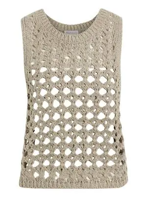 Brunello Cucinelli Crocheted Jute-Blend Vest Sage Green