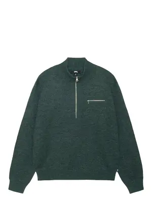 StÜssy Half Zip Mock Neck Sweater - Dark Green