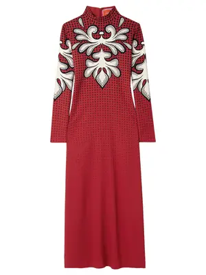 La DoubleJ Icon Halle Printed Crepe Midi Dress - Red