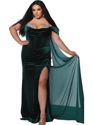SYDNEY'S CLOSET Velvet Rhinestoned Evening Gown - Forest