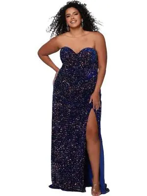 SYDNEY'S CLOSET Sequin Velvet Fitted Gown Royal