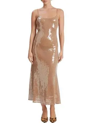 Bardot Ramira Sequin Cocktail Midi Dress - Beige