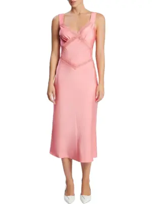 Bardot Emory Lace Trim Cutout Satin Midi Slipdress - Pink