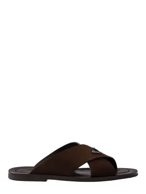 PRADA Prada Suede Crisscross Slides