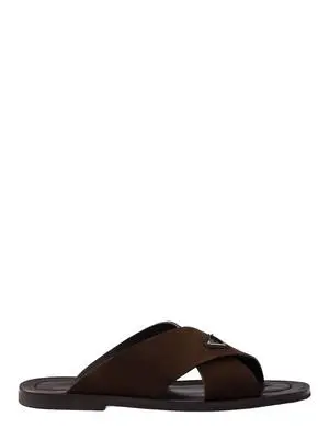 Prada Prada Suede Crisscross Slides Brown
