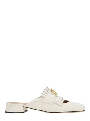 Valentino Garavani Vlogo Signature Calfskin Moccasin Mules With Fringes - White