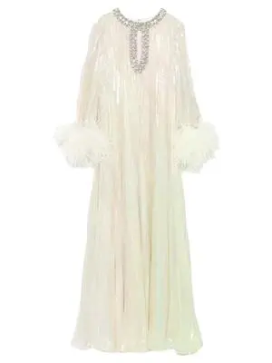 SELF-PORTRAIT Metallic Feather Maxi Dress - Gold