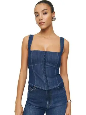 REFORMATION Tagliatelle Denim Top - Blue