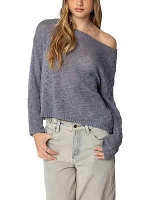 EDIKTED Bri Oversized Boat Neck Sweater - Blue