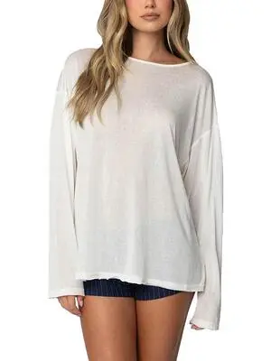 EDIKTED Oversized Semi Sheer Long Sleeve T-shirt - White