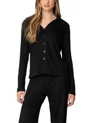 EDIKTED Justina Button Up Top Black