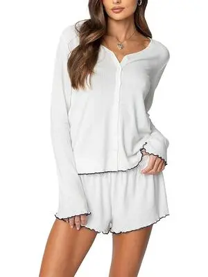 EDIKTED Chelsey Button Up Pointelle Top - White