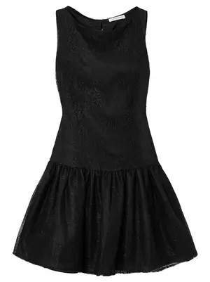 Nina Ricci Velvet-trimmed Bow-detailed Chantilly Lace Mini Dress - Black