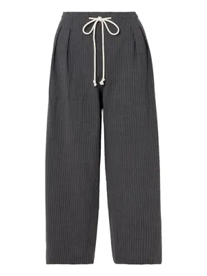 Maria Mcmanus Cosy Pinstriped Pleated Wool-blend Flannel Wide-leg Trousers - Gray