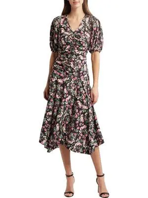 Sam Edelman Floral Gathered Puff Sleeve Dress - Pink Multi