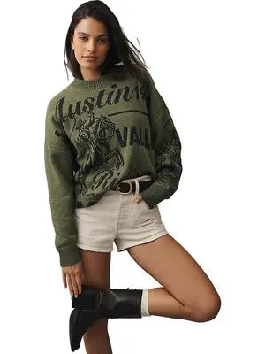Maeve Oversized Graphic Crewneck Sweater Green