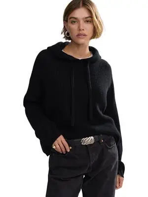 Jenni Kayne Cashmere Fisherman Ribbed Hoodie - Black