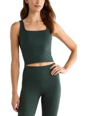 Zella Thrive Rib Bra Tank - Green Timber