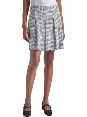 Misook Tweed Pleated A-line Skirt - White/ Black
