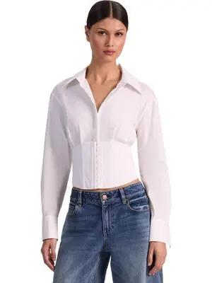 Alice + Olivia Edie Corset Button Down - White