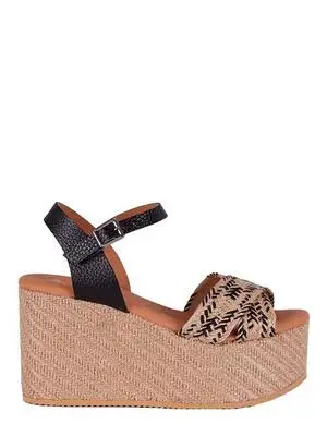 MENINA STEP High Platform Raffia Wedge Sandals - Beige