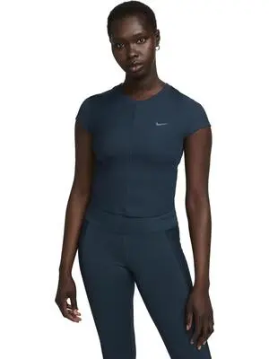 Nike One Fitted Rib Dri-fit Short-sleeve Cropped Top - Blue