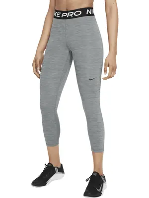 Nike Pro Mid-rise Crop Mesh-panel Leggings - Grey