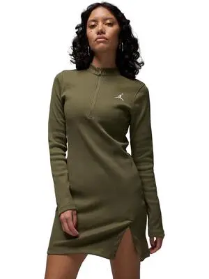 JORDAN 1/2-zip Long-sleeve Knit Dress - Green