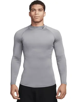 Nike Pro Dri-fit Fitness Mock-neck Long-sleeve Top - Grey