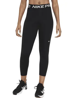 Nike Pro Mid-rise Crop Mesh-panel Leggings - Black