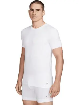 Nike Dri-fit Essential Cotton Stretch Slim Fit Crew Neck Undershirt - White