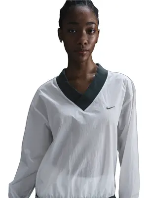 Nike Sportswear Essential Loose Uv Woven Long-sleeve V-neck Top - White