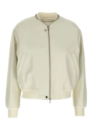 JIL SANDER Leather Bomber Jacket - Neutrals