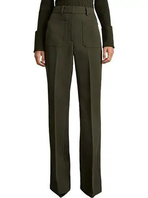 REISS Priya Flared Leg Trousers - Green