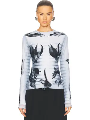 Jean Paul Gaultier Flower Body Morphing Mariniere Top - White  Grey  & Black