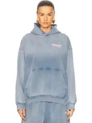 Balenciaga Medium Fit Hoodie - Faded Blue  White  & Red