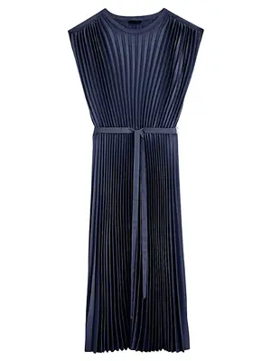 JOSEPH Volta Knit-Weave Plissé Midi Dress Harbour