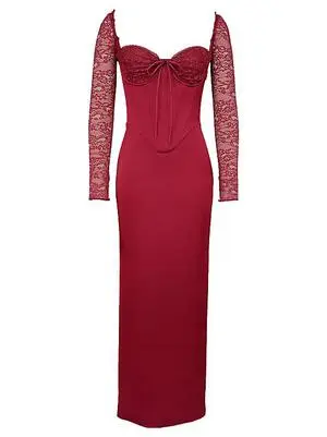 House Of Cb Corset-bodice Satin Maxi Dress - Rhubarb