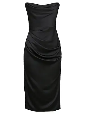 House Of Cb Strapless Satin Midi Dress - Black