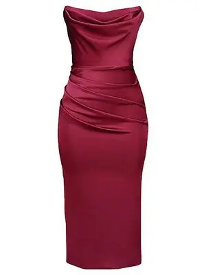 House Of Cb Strapless Satin Midi Dress - Rhubarb