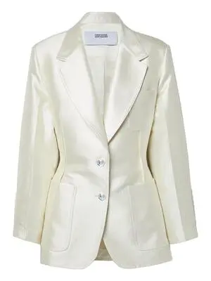 Christopher John Rogers Ruched Cotton And Silk-blend Satin Blazer - Ivory