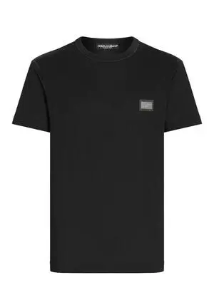 Dolce & Gabbana Cotton T-shirt With Branded Tag - Black