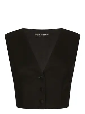 Dolce & Gabbana Cropped Cady Waistcoat With Corset Details - Black