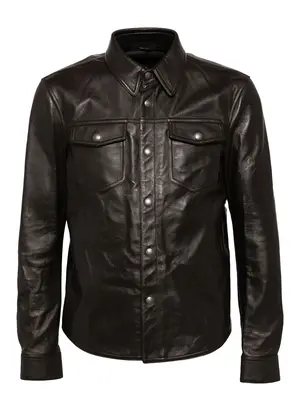 TOM FORD Button-up Leather Jacket - Brown
