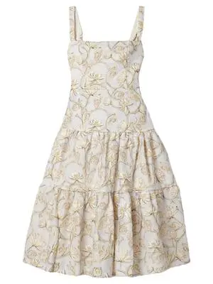 Agua Bendita Lima Soledad Embellished Floral-print Tulle Midi Dress - Neutrals