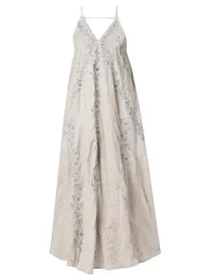 Agua Bendita Soledad Bougainvillea Embroidered Linen Maxi Dress - Neutrals
