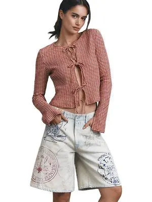 PILCRO Pilcro Adi Mid-Rise Relaxed Bermuda Shorts Neutral Pattern