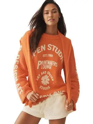 PILCRO Graphic Printed Crew-Neck Sweater Orange Pattern